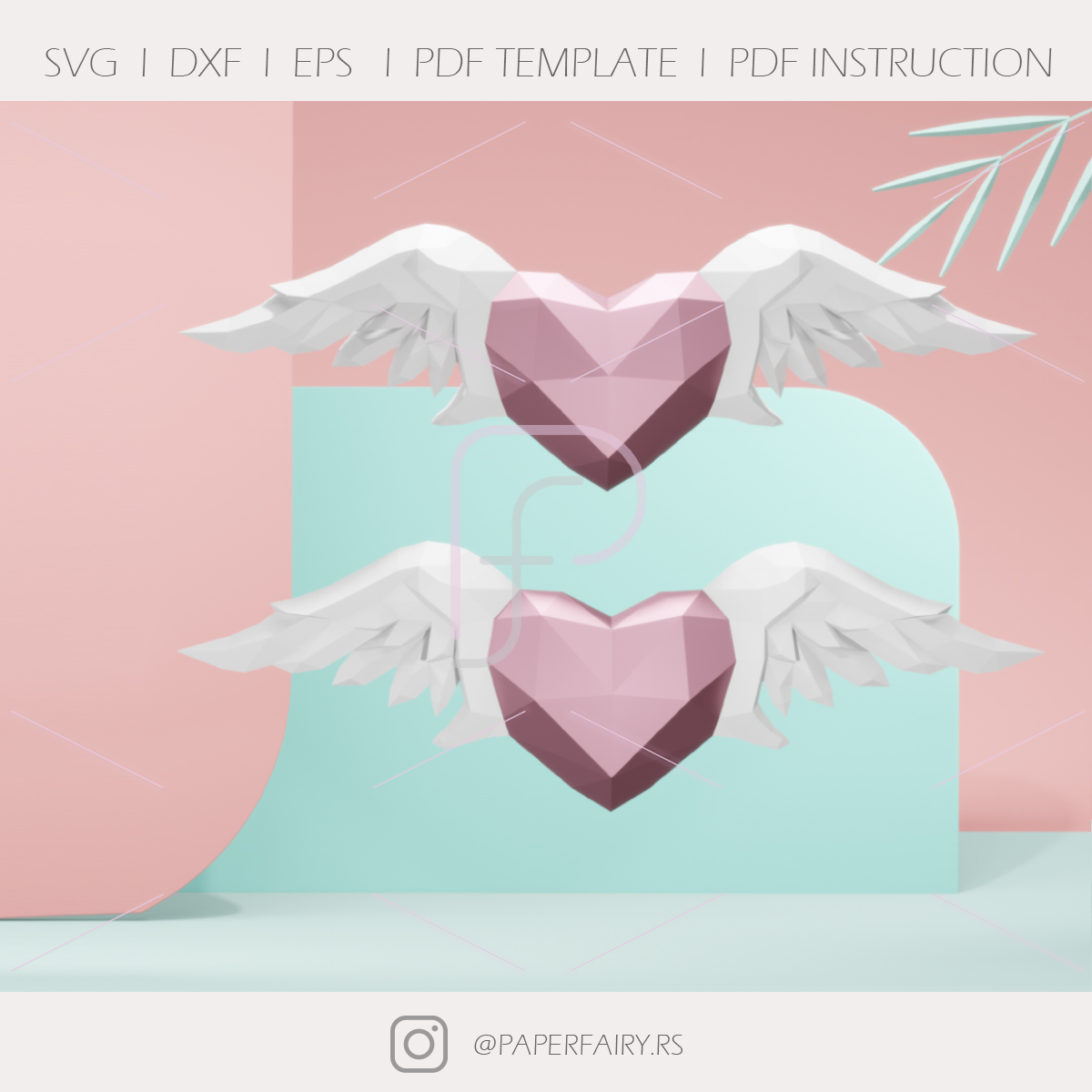 Heart with wings papercraft template