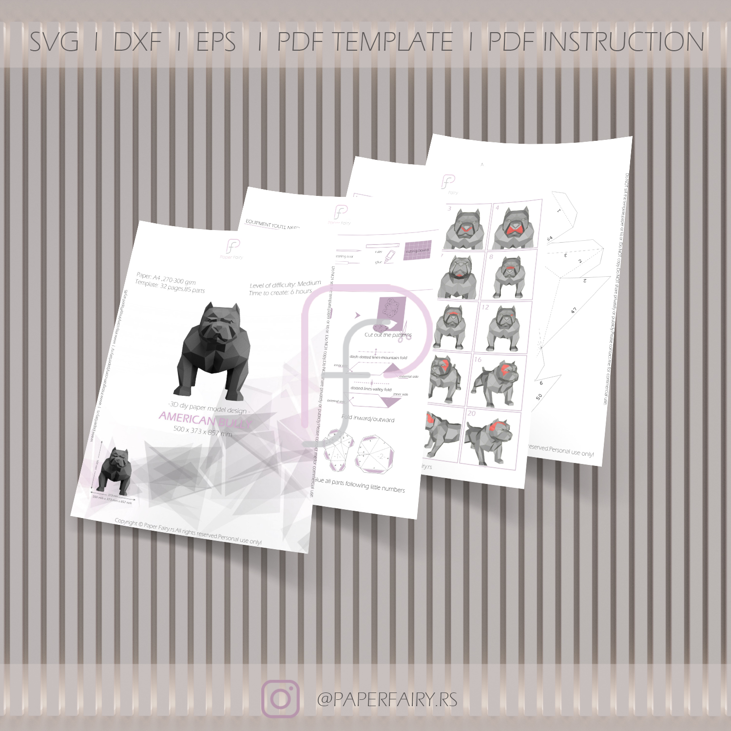 American Bully papercraft template
