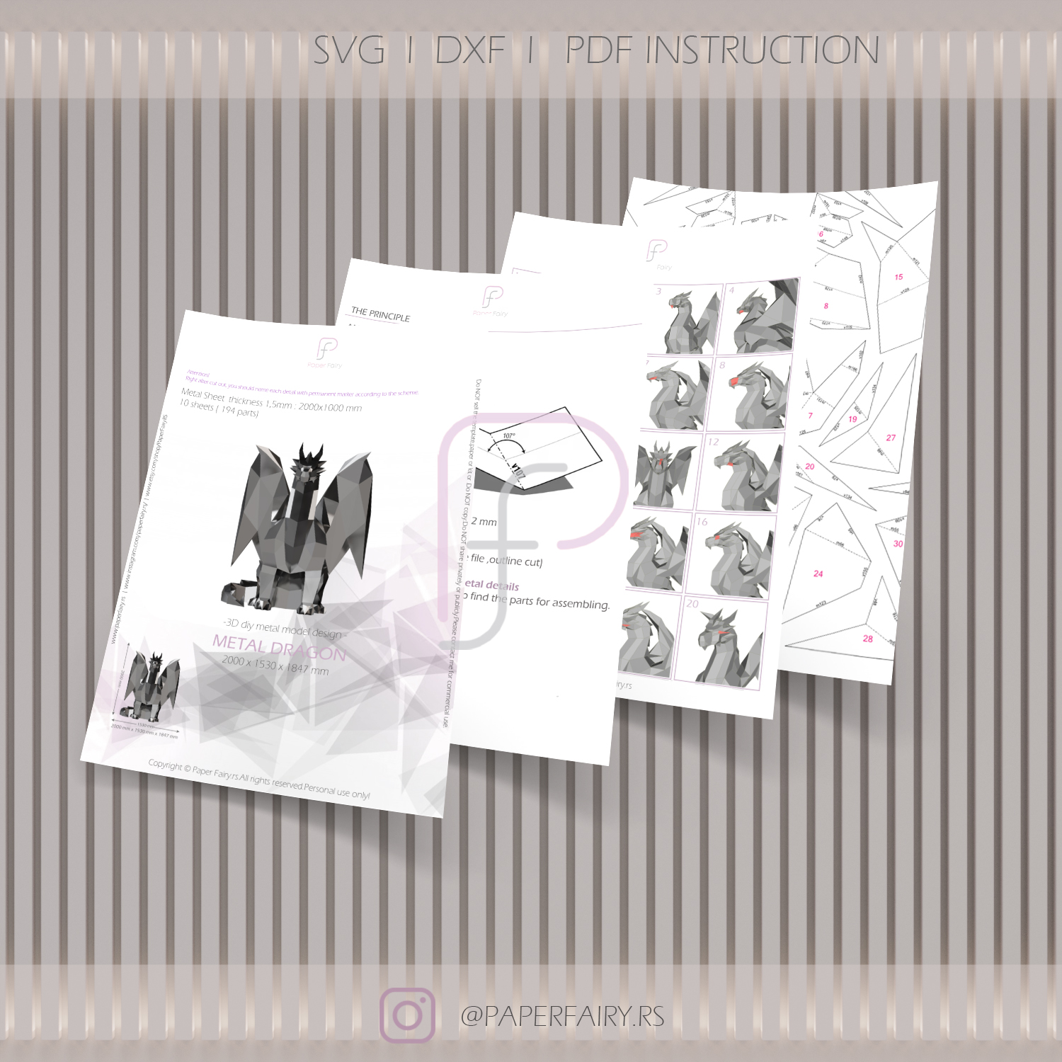 Metal Sitting Dragon Welding Template - Low Poly 3D Design for CNC and ...