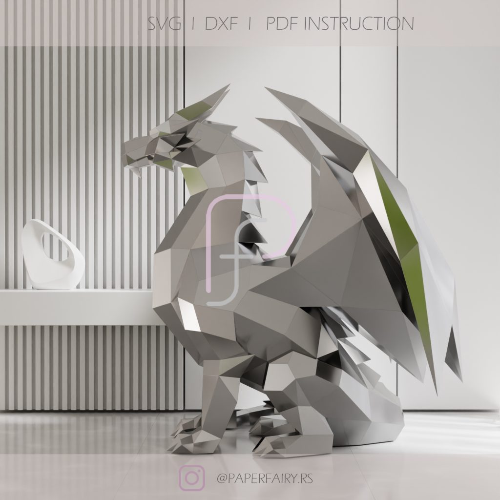 Metal Sitting Dragon Welding Template - Low Poly 3D Design for CNC and ...