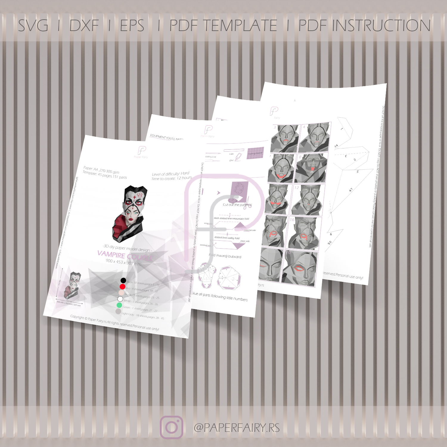 Vampire couple Papercraft Template