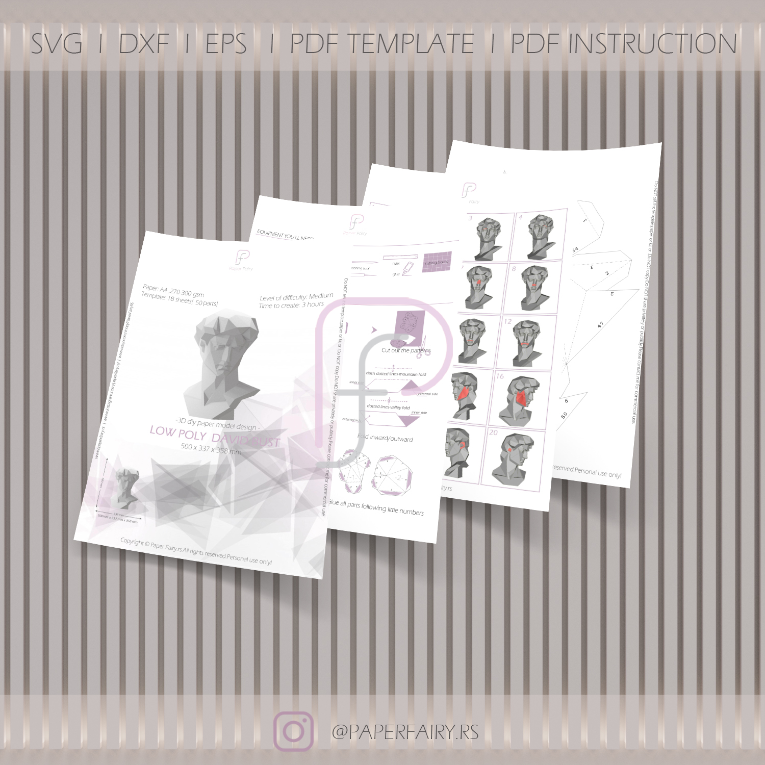 David bust Papercraft Template