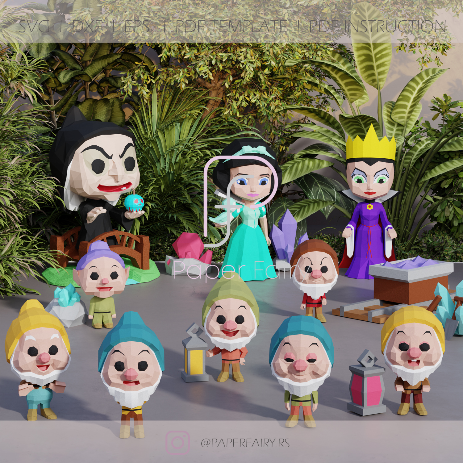 Snow White story Papercraft Template - DIY 3D Low-Poly Model