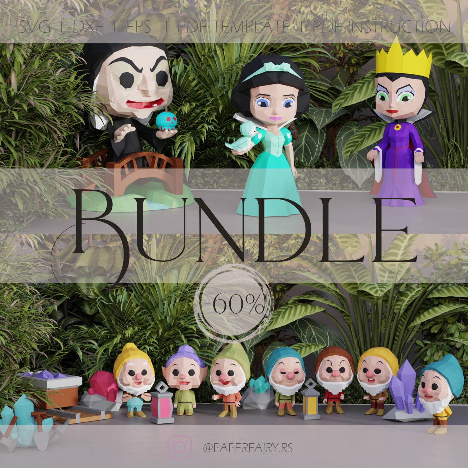 Snow White story Papercraft Template - DIY 3D Low-Poly Model